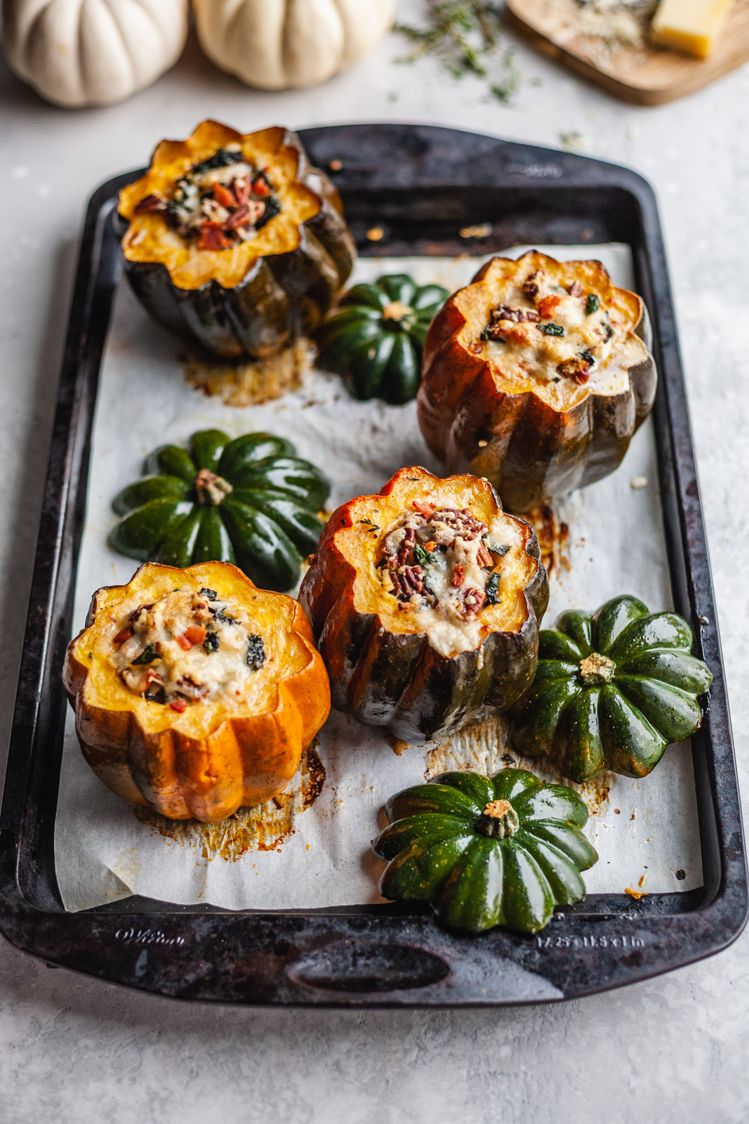 Stuffed Acorn Squash With Bacon And Kale Bread Pudding | Olive & Mango