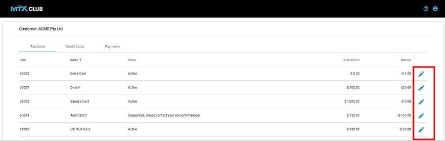 MTX Club Tab Cards - MyVenue