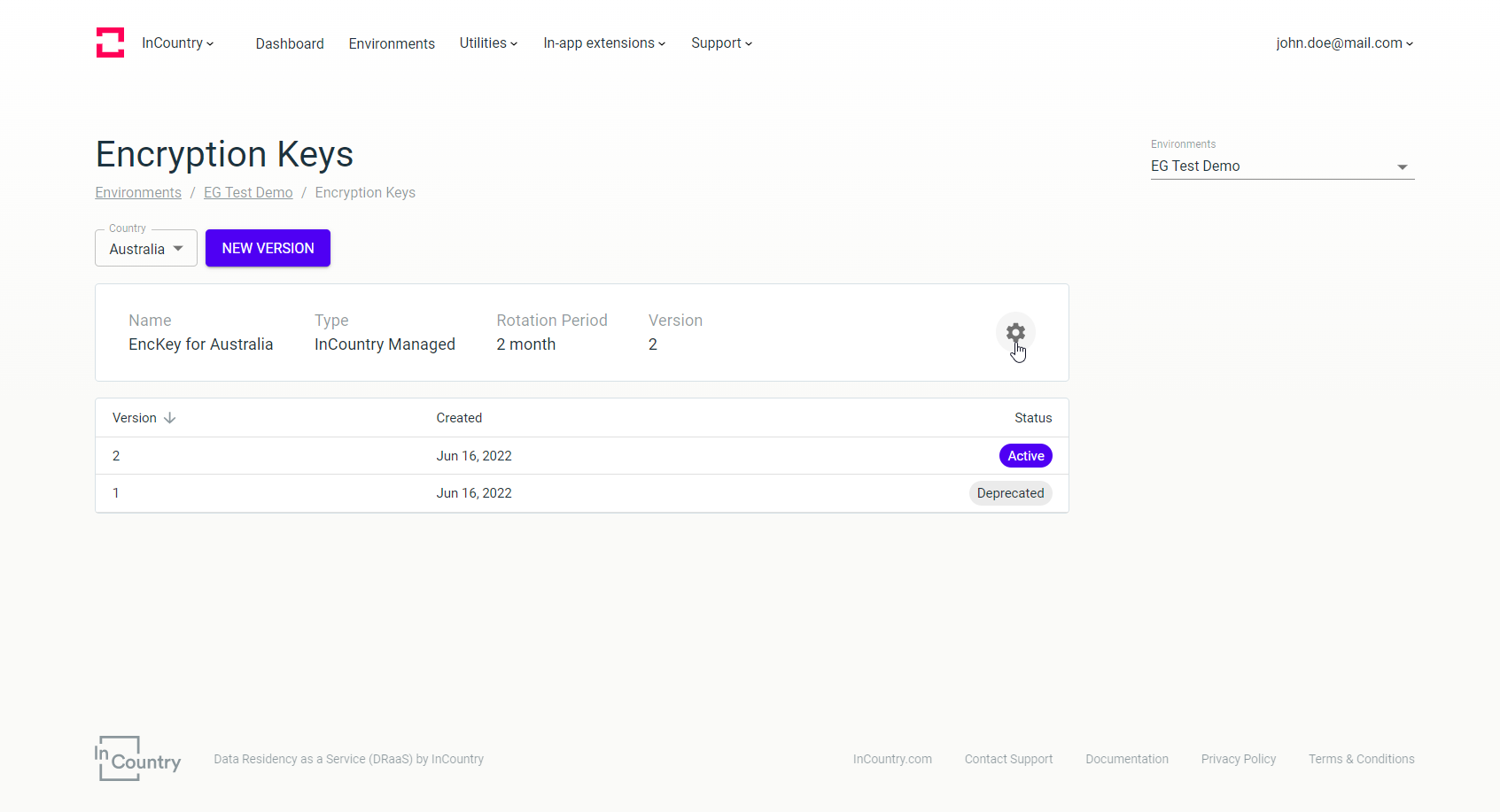 Managing encryption keys - InCountry Docs