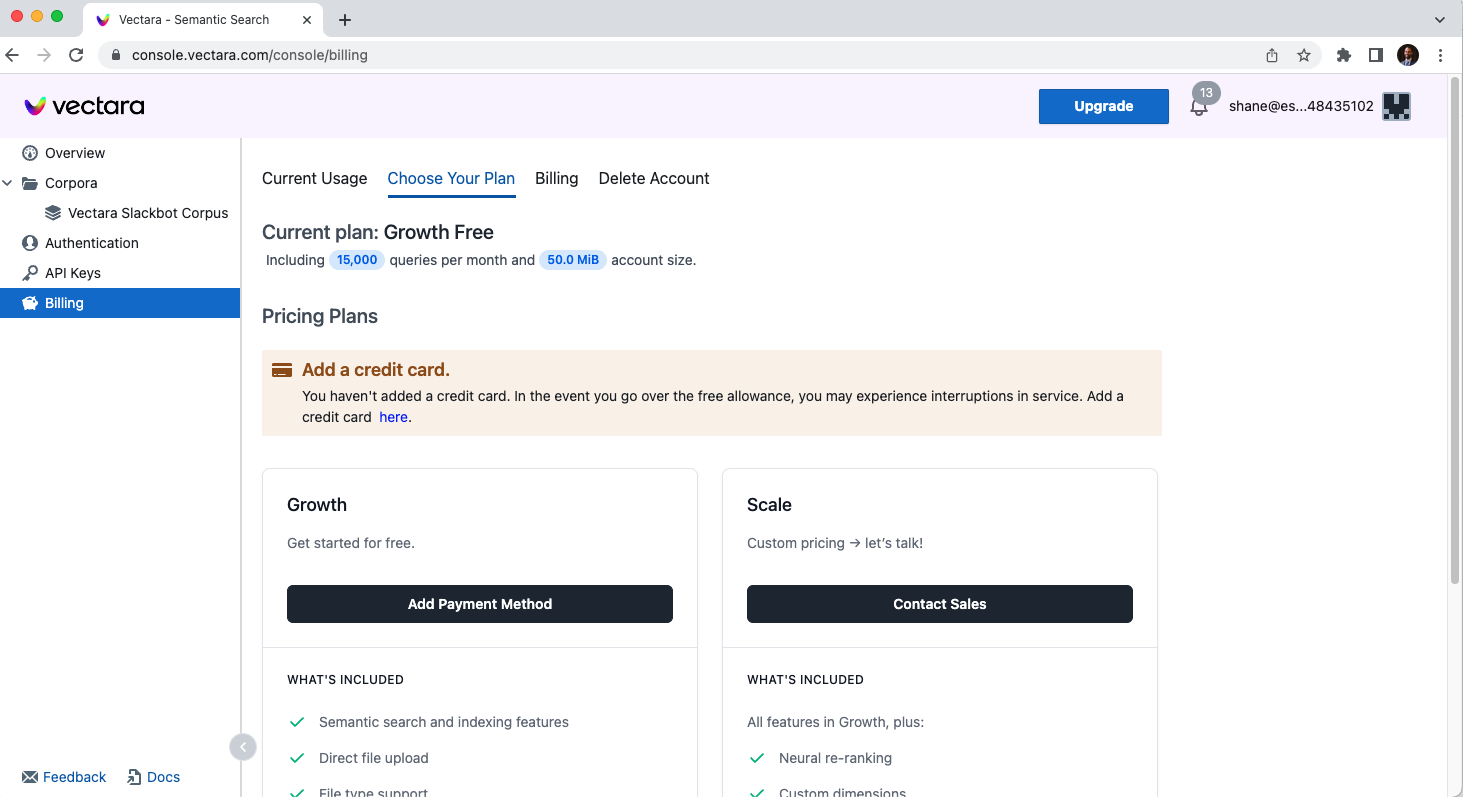 Payment Management | Vectara Docs