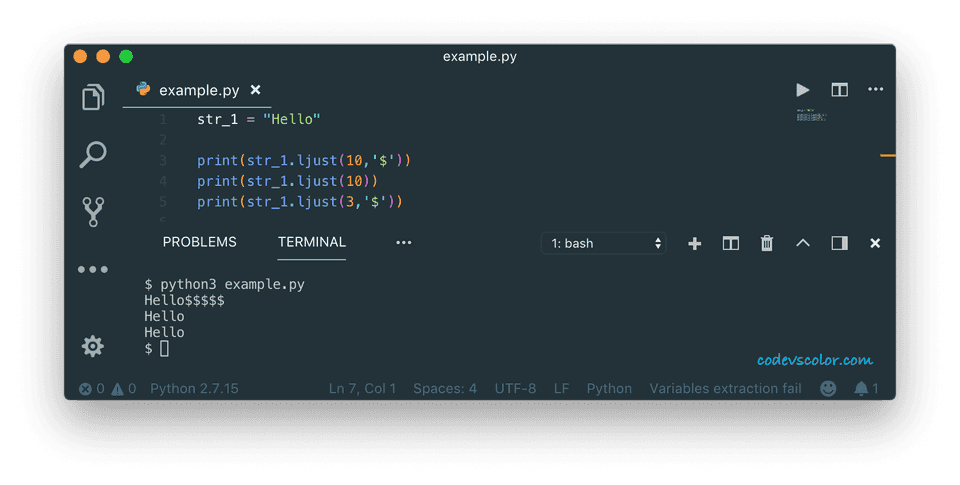 Python string ljust() method explanation with example - CodeVsColor