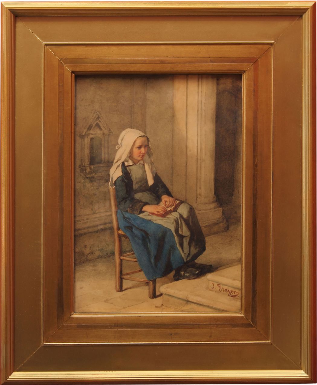 Jean Baptiste Jules Trayer - Young Girl in Contemplation - 19th Century ...