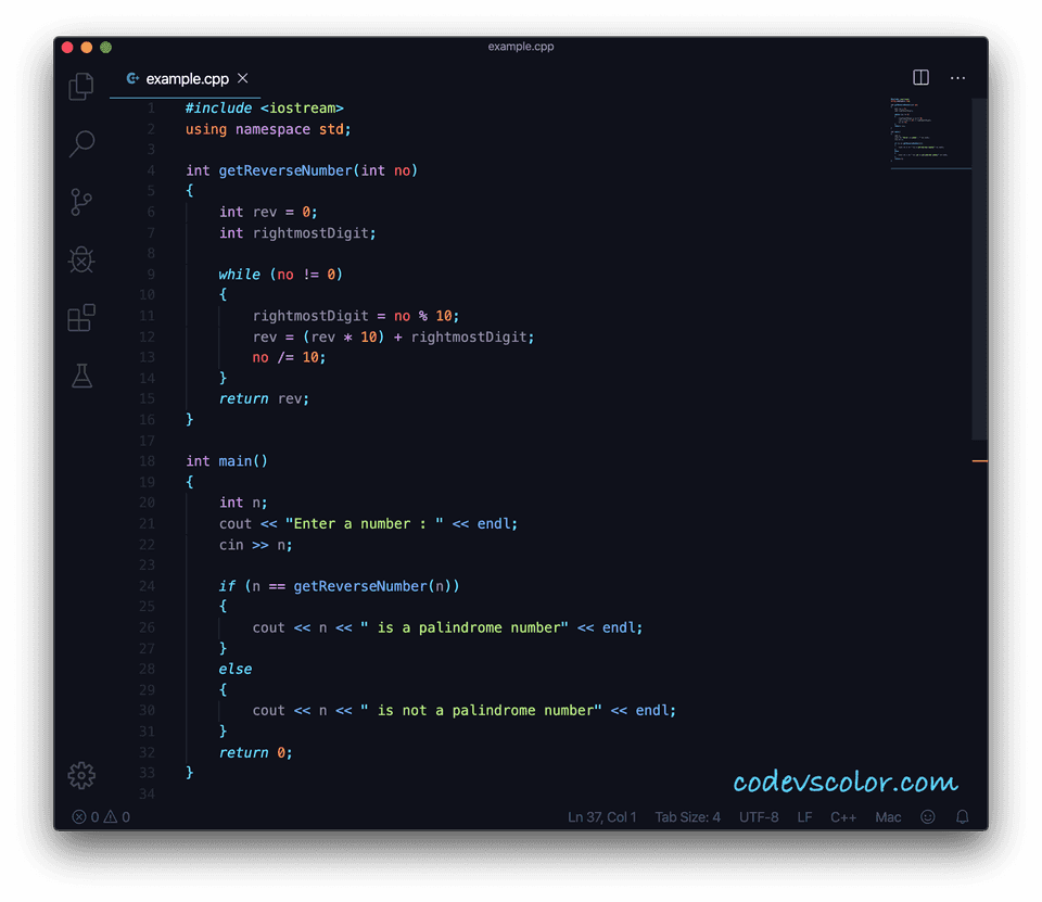 C Program To Check If A Number Is Palindrome Or Not Codevscolor
