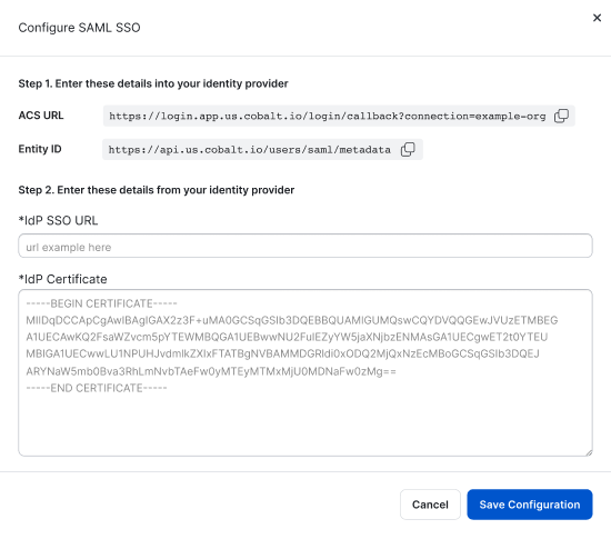 Configure SAML SSO – Product Docs | Cobalt