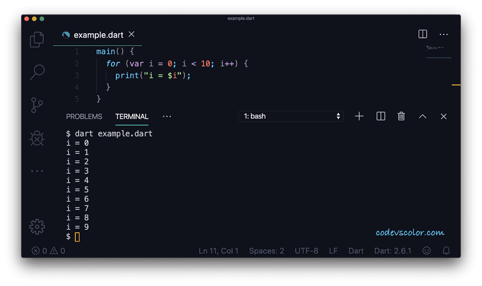 Dart for loop with example - CodeVsColor