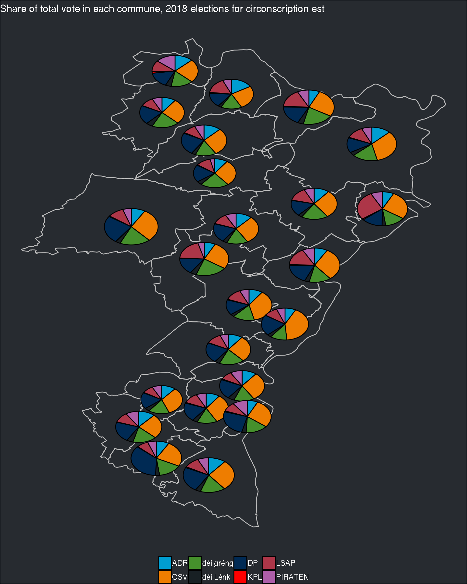 Maps with pie charts on top of each administrative division: an example ...