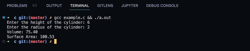 2 different C programs to find the volume and surface area of a ...