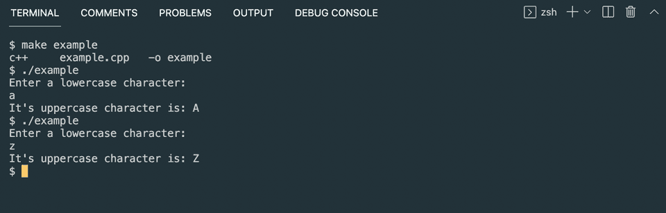 C++ program to convert lowercase to uppercase - CodeVsColor