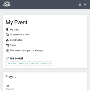 Create and manage MTG events | MTG Event