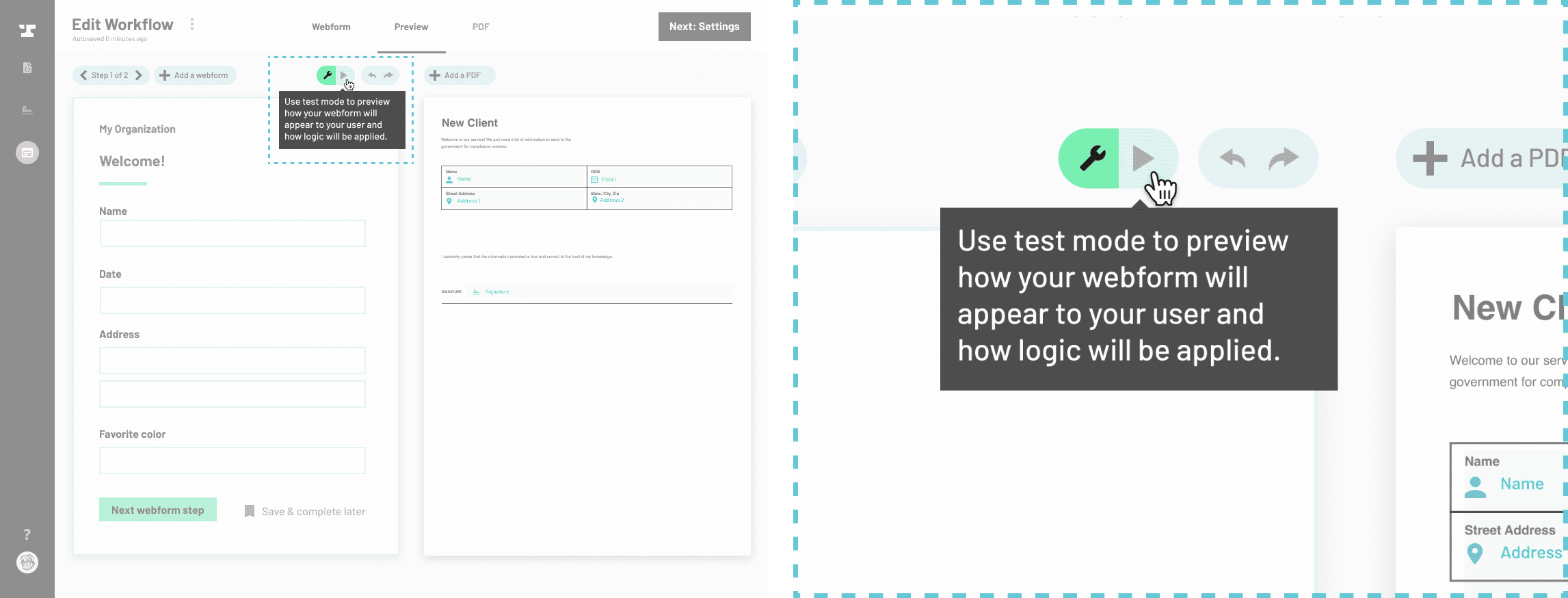 Test a webform from the Workflow editor