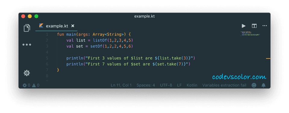 Kotlin take method explanation with different examples - CodeVsColor