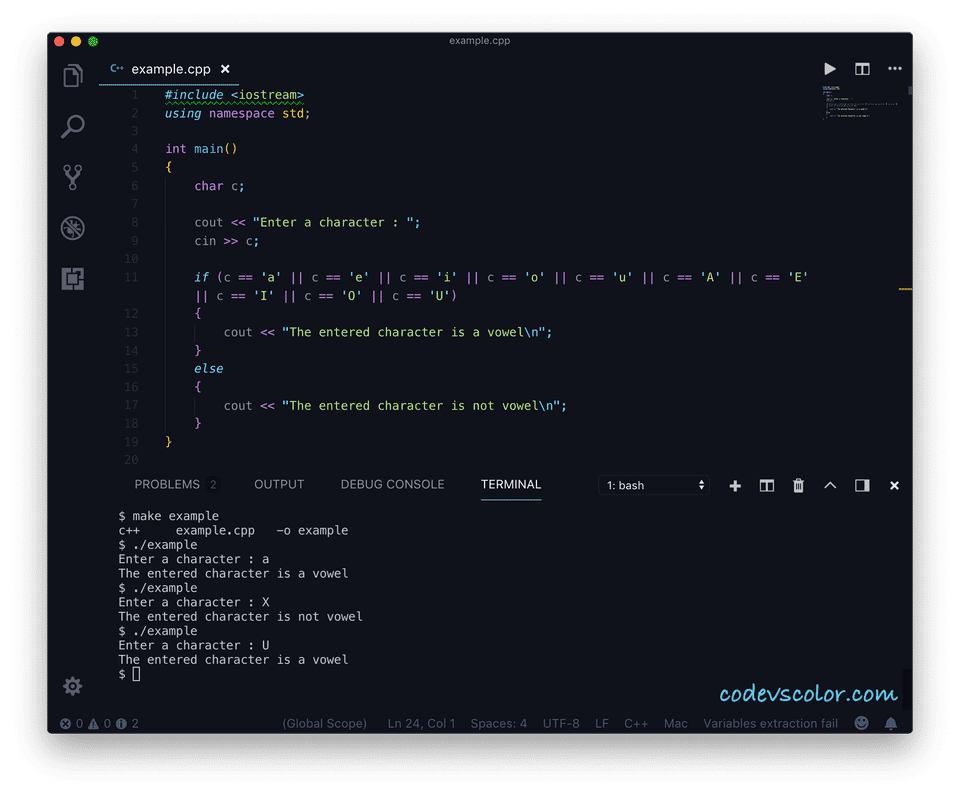 C Program To Check If A Character Is Vowel Or Not Codevscolor