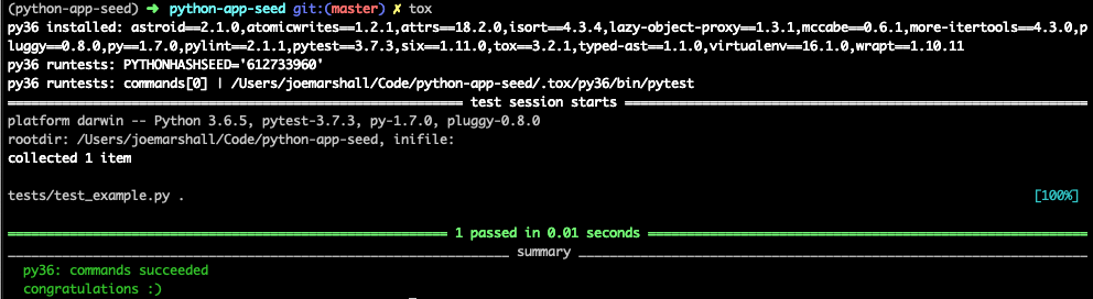 Building a Python 3.6 Seed App with Docker, Tox, and Pylint
