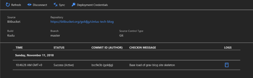 Grav in Azure part 3 - Creating an Azure Web App with code deployed from Git | CirriusTech ...