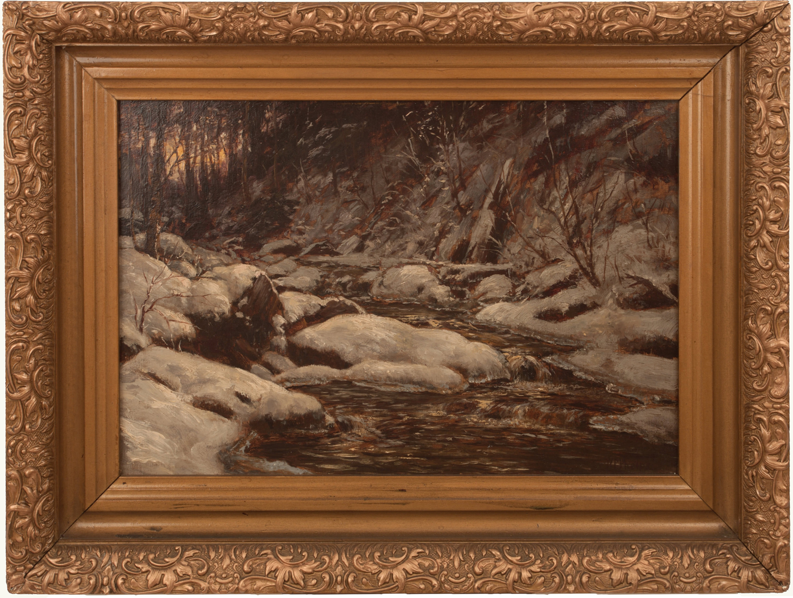 William Preston Phelps - Winter Stream Painting For Sale